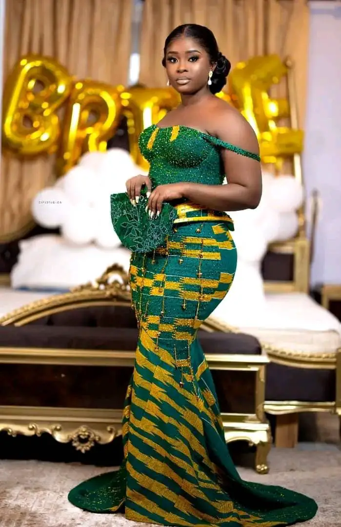 Green Kente Styles - 35 Styles For The Chic Ghanaian Bride. - Kente Knots