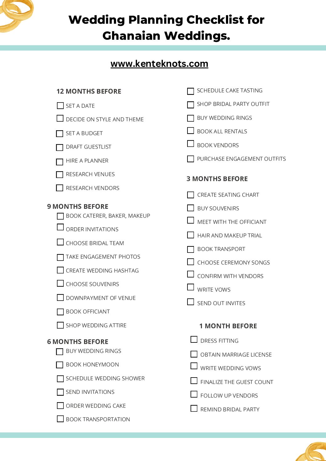 Ghanaian Wedding Planning Checklist(Detailed) - Kente Knots